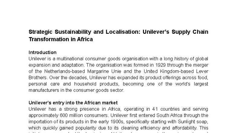 Strategic Sustainability & Localisation: Unilever's Supply Chain in ...