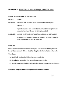 734399447 4 Isixhosa HL Grade 11 Worksheet Analysis OF Novel WITH ...