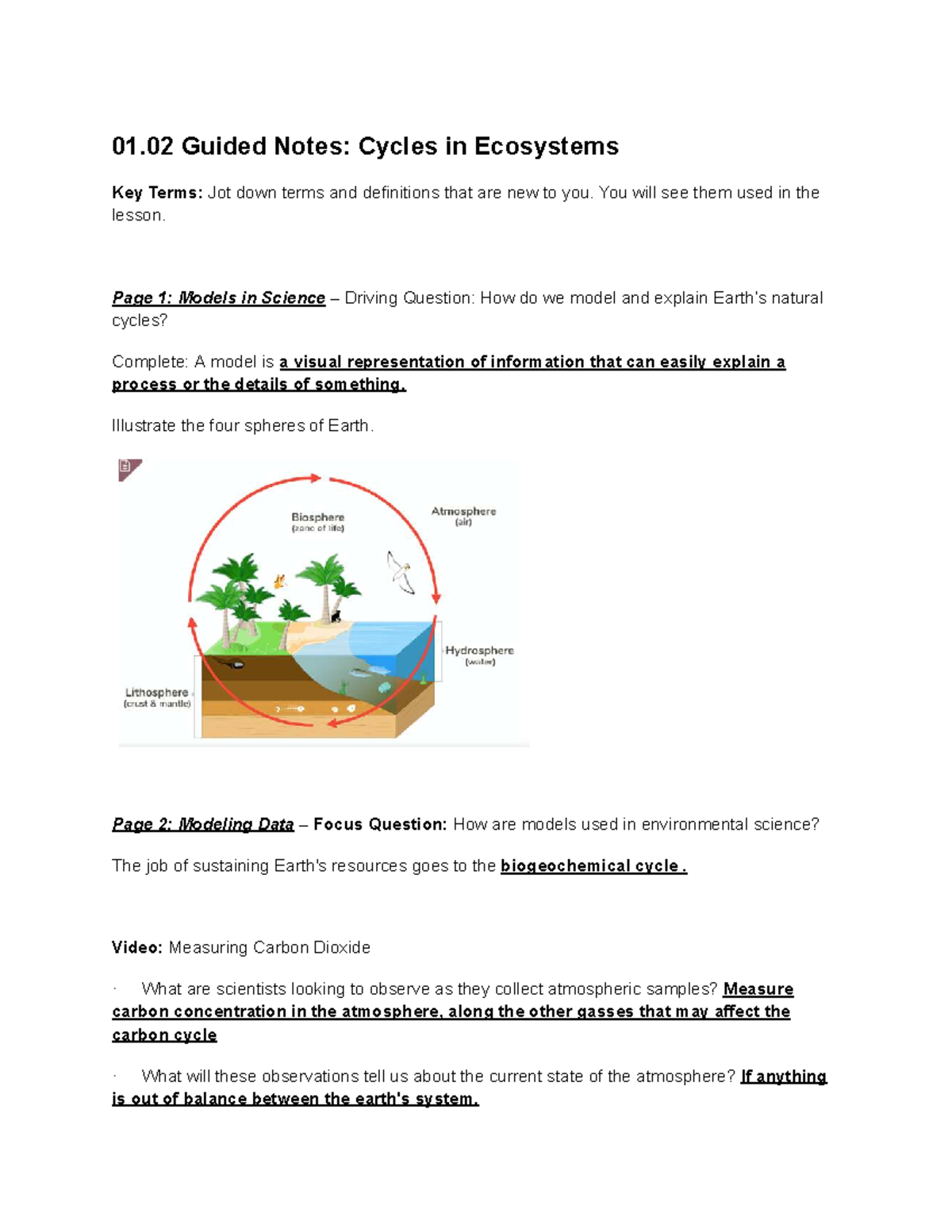 ES 1.02 Guided Notes: Understanding Cycles in Ecosystems - Studocu