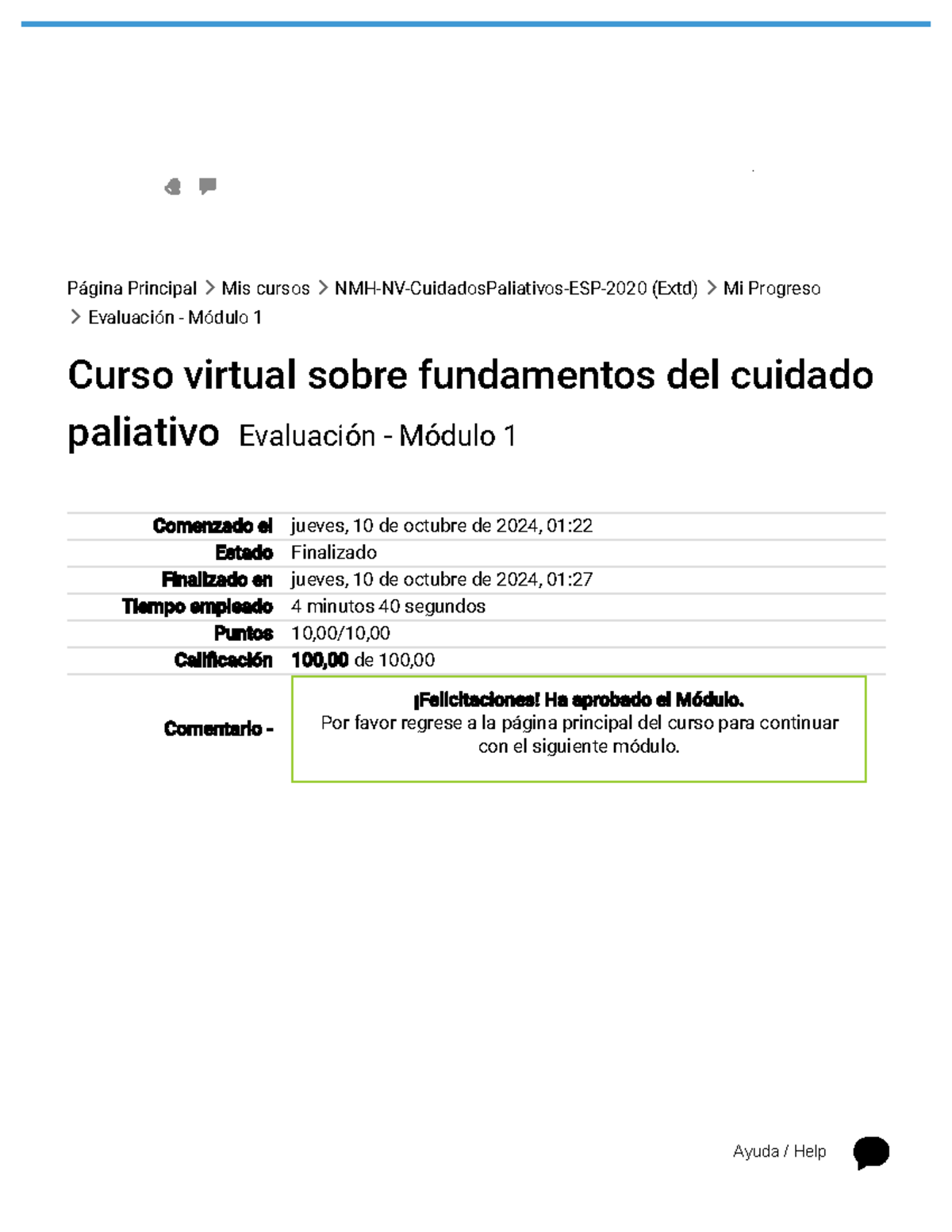 Evaluación Final Módulo 1 - Cuidados Paliativos PAHO - Studocu