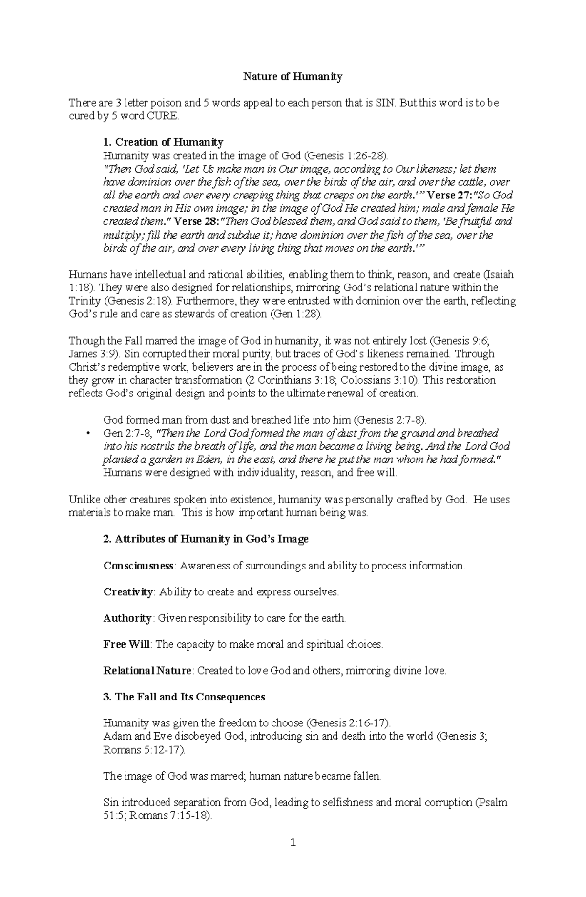 Doctrine of Humanity - Nature of Humanity There are 3 letter poison and ...
