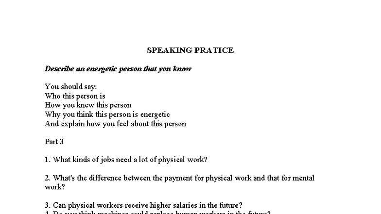 SPEAKING PRACTICE - Energetic Person & Social Interactions - Studocu