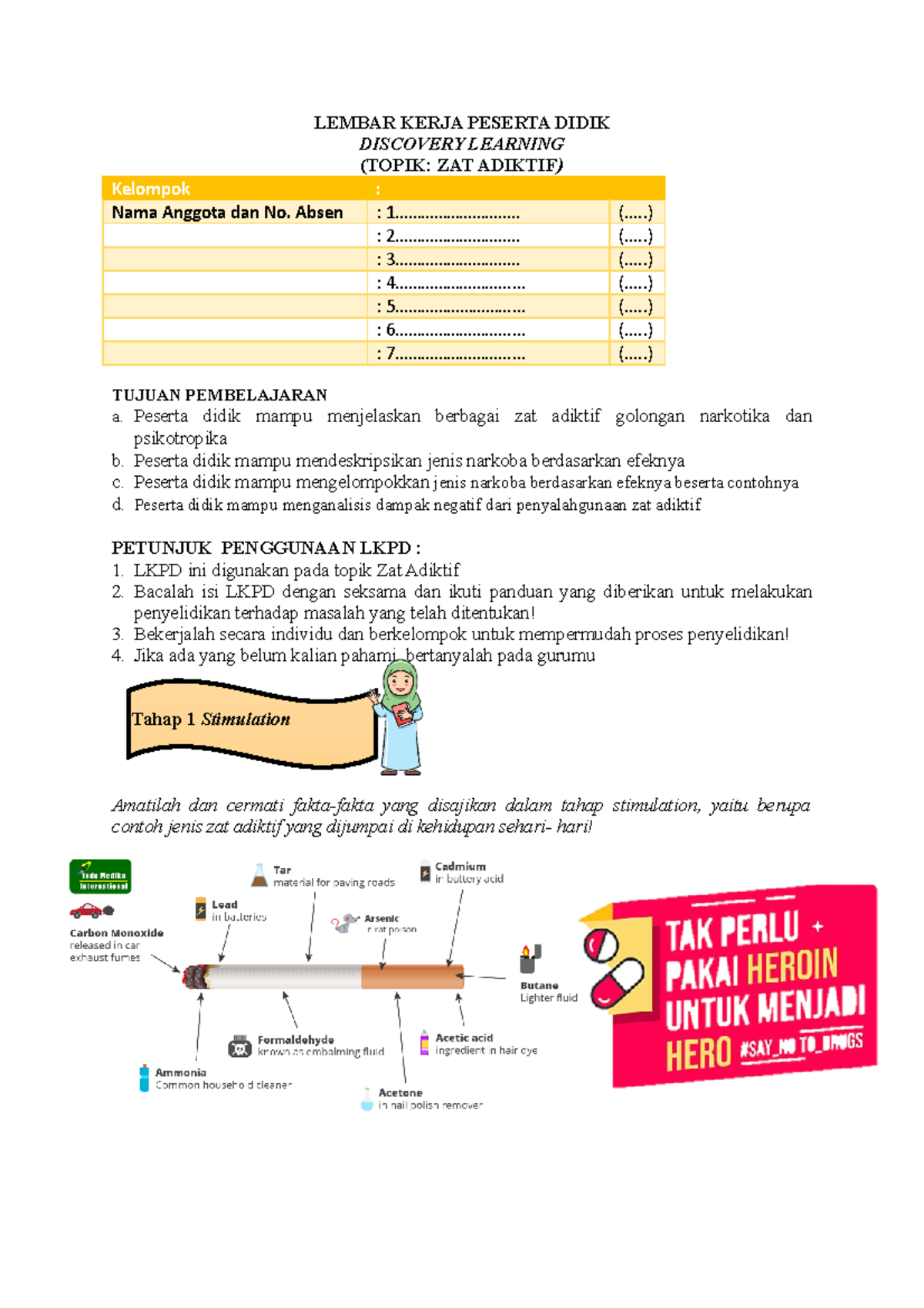 LKPD ZAT ADIKTIF: Pembelajaran dan Analisis Narkotika dan Psikotropika - Studocu