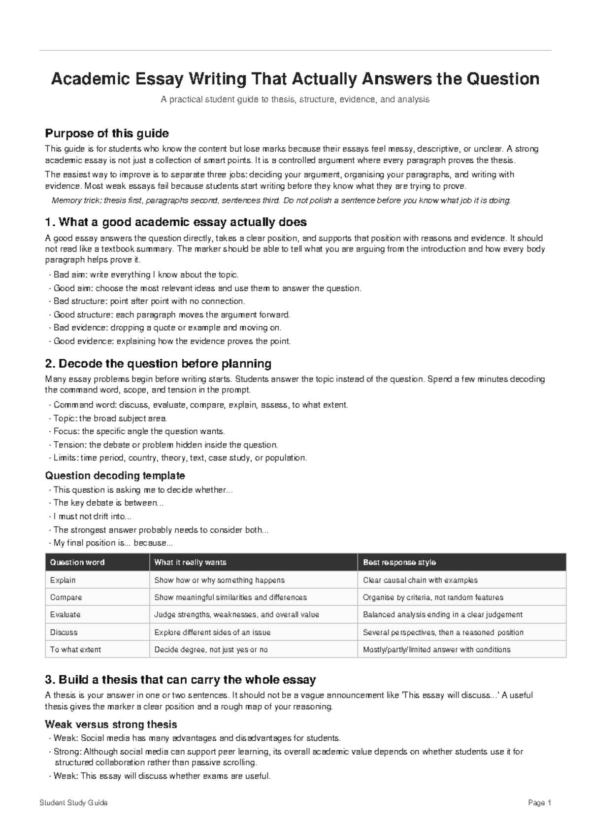 Study Guide: Academic Essay Writing Strategies (ENG 101) - Studocu