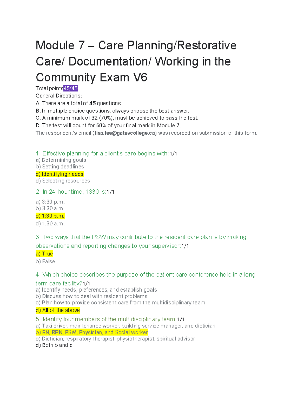 Module 7 - Exam on Care Planning & Restorative Practices - Studocu