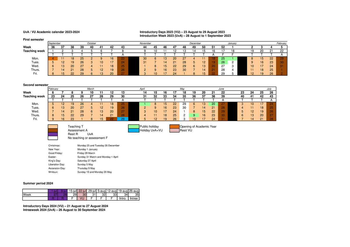 Academisch Jaarrooster VU 2023-2024: Belangrijke Data en Informatie ...