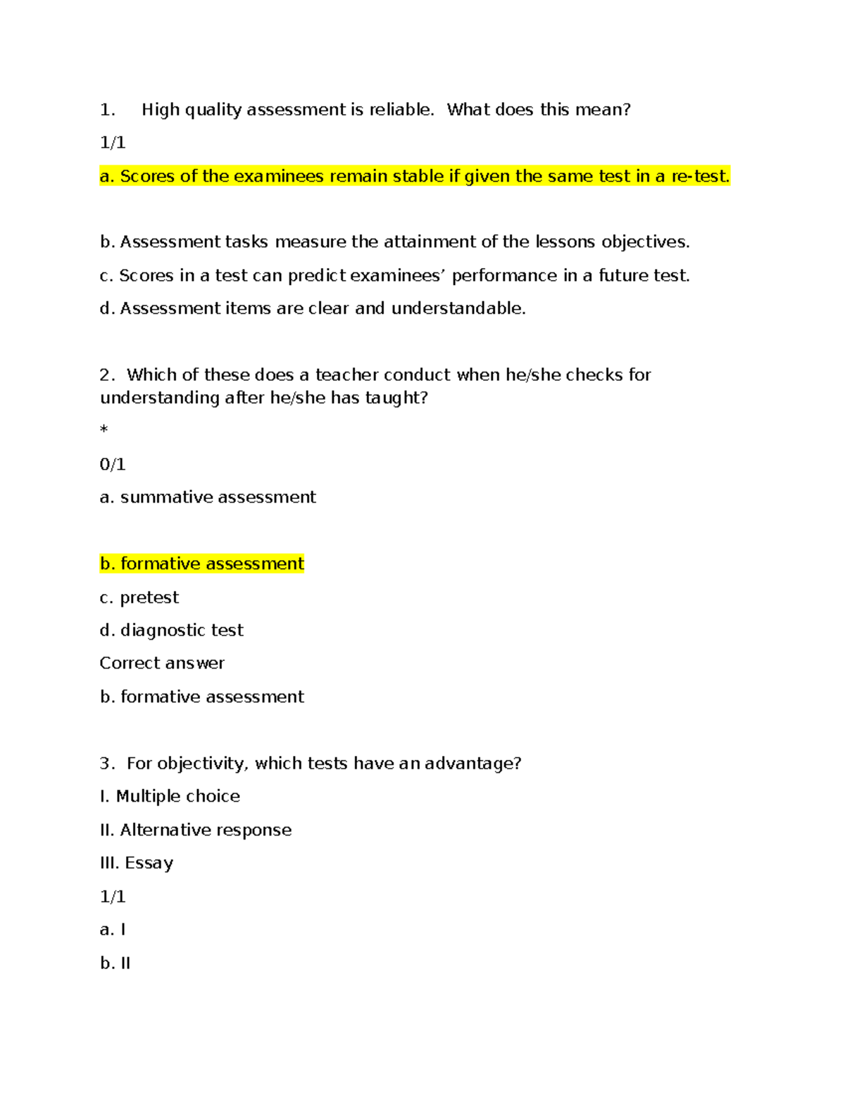 Preboard TEST 2: Understanding High-Quality Assessment Principles - Studocu