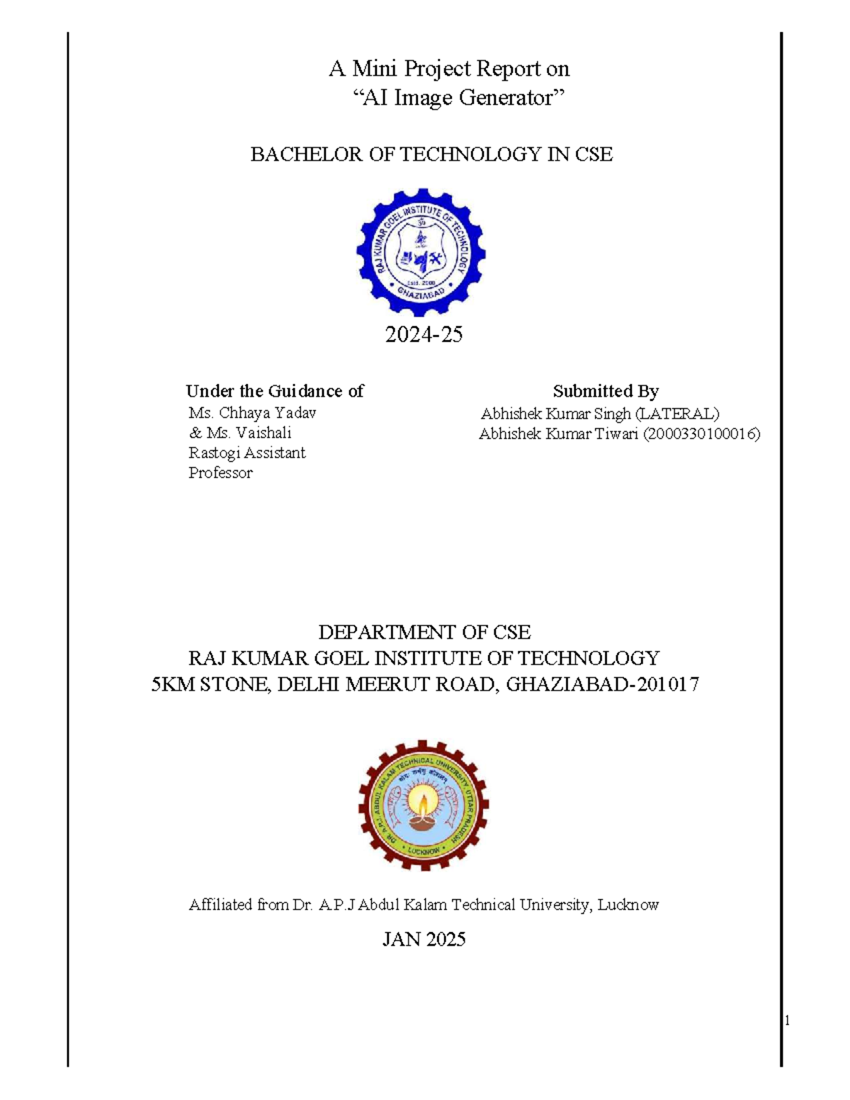 AI Image Generator Project Report - B.Tech CSE 2024-25 - Studocu