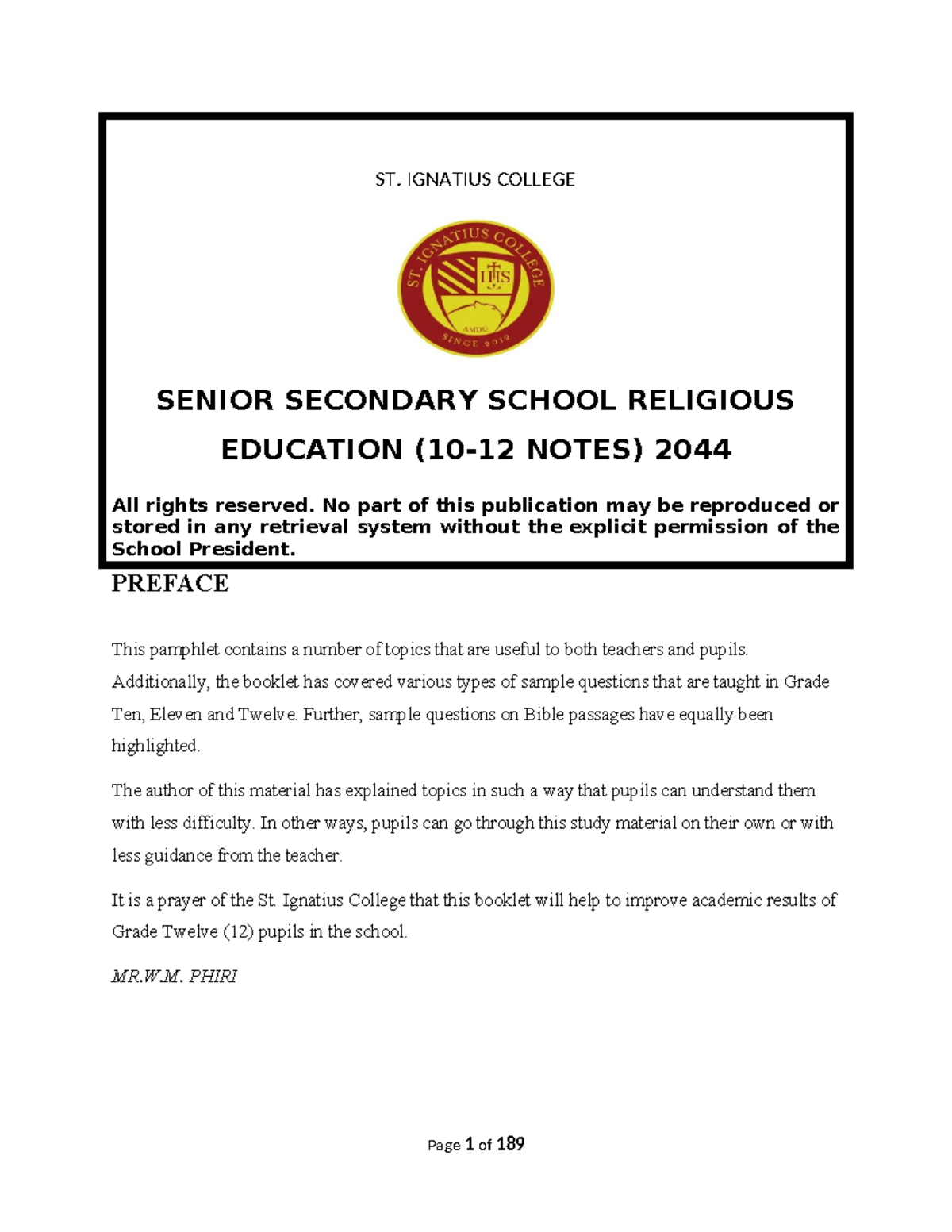Common Notes on Religious Education (RE) 2044 for Grades 10-12 - Studocu