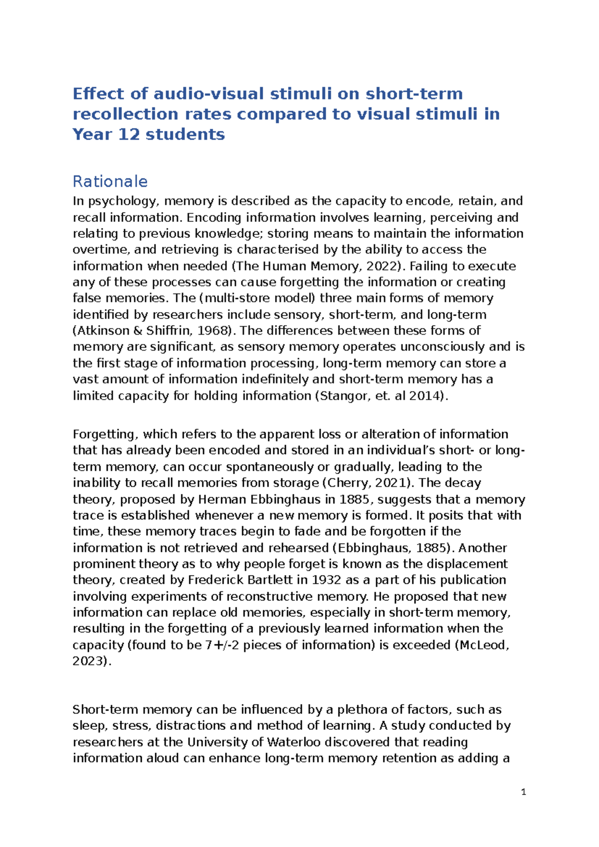 Psychology IA2 - Audio-Visual vs Visual Stimuli on Memory Recall in ...