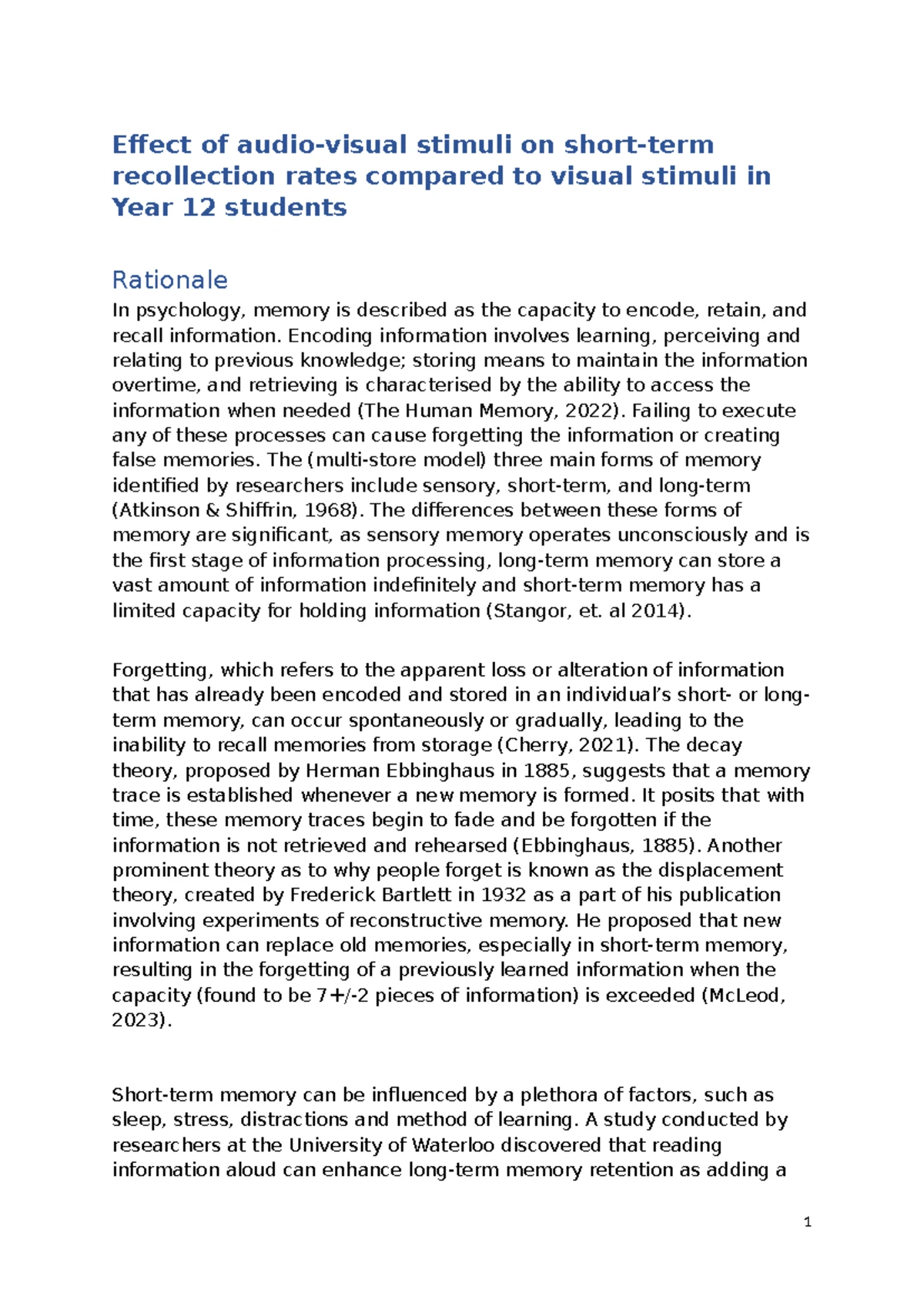 Psychology IA2 Final - CONTEXT DEPENDENT MEMORY The study of context dependant memory and its ...