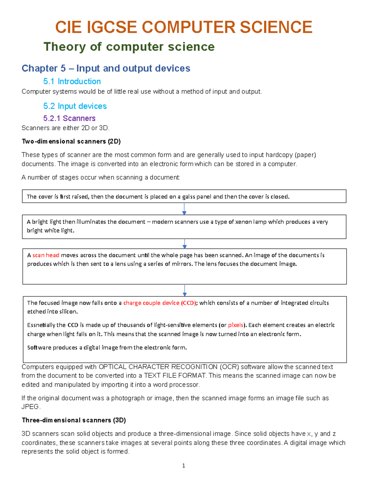 CIE IGCSE Computer Science Chapter 5: Input and Output Devices Overview ...
