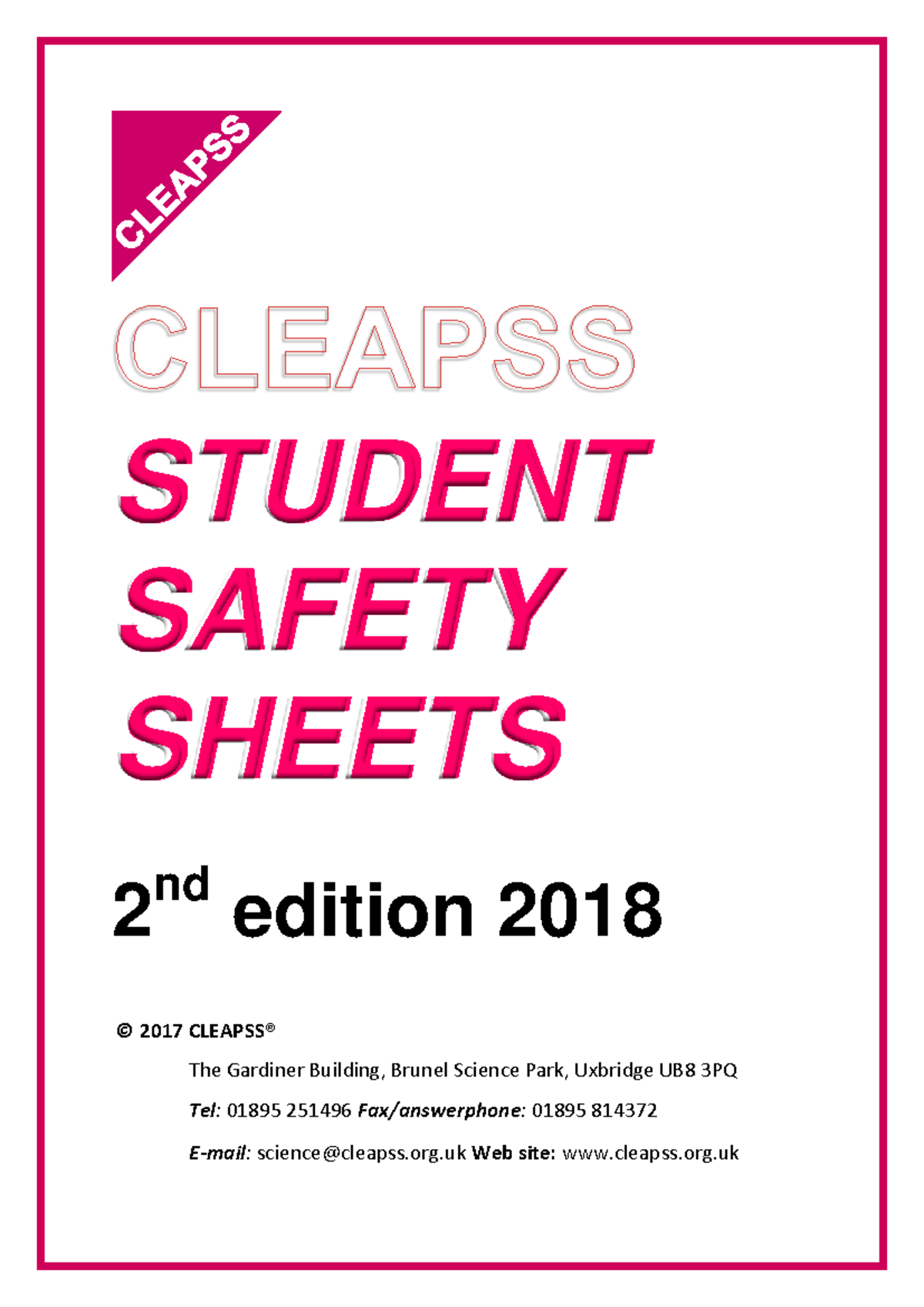 Revision of CLEAPSS Student Safety Sheets: Comprehensive 2nd Ed. - Studocu