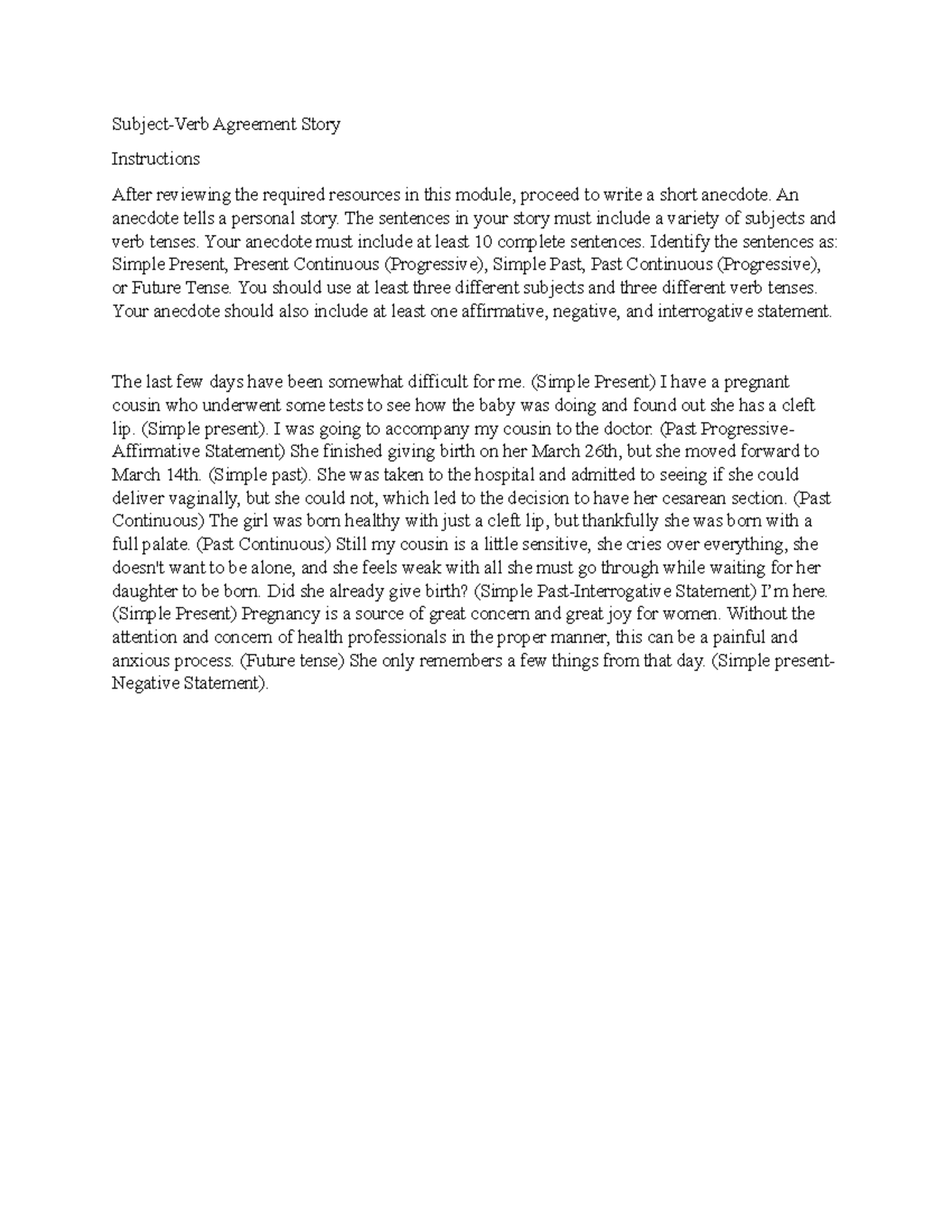 Asig 1.2 Subject-Verb Agreement Anecdote Analysis - Studocu
