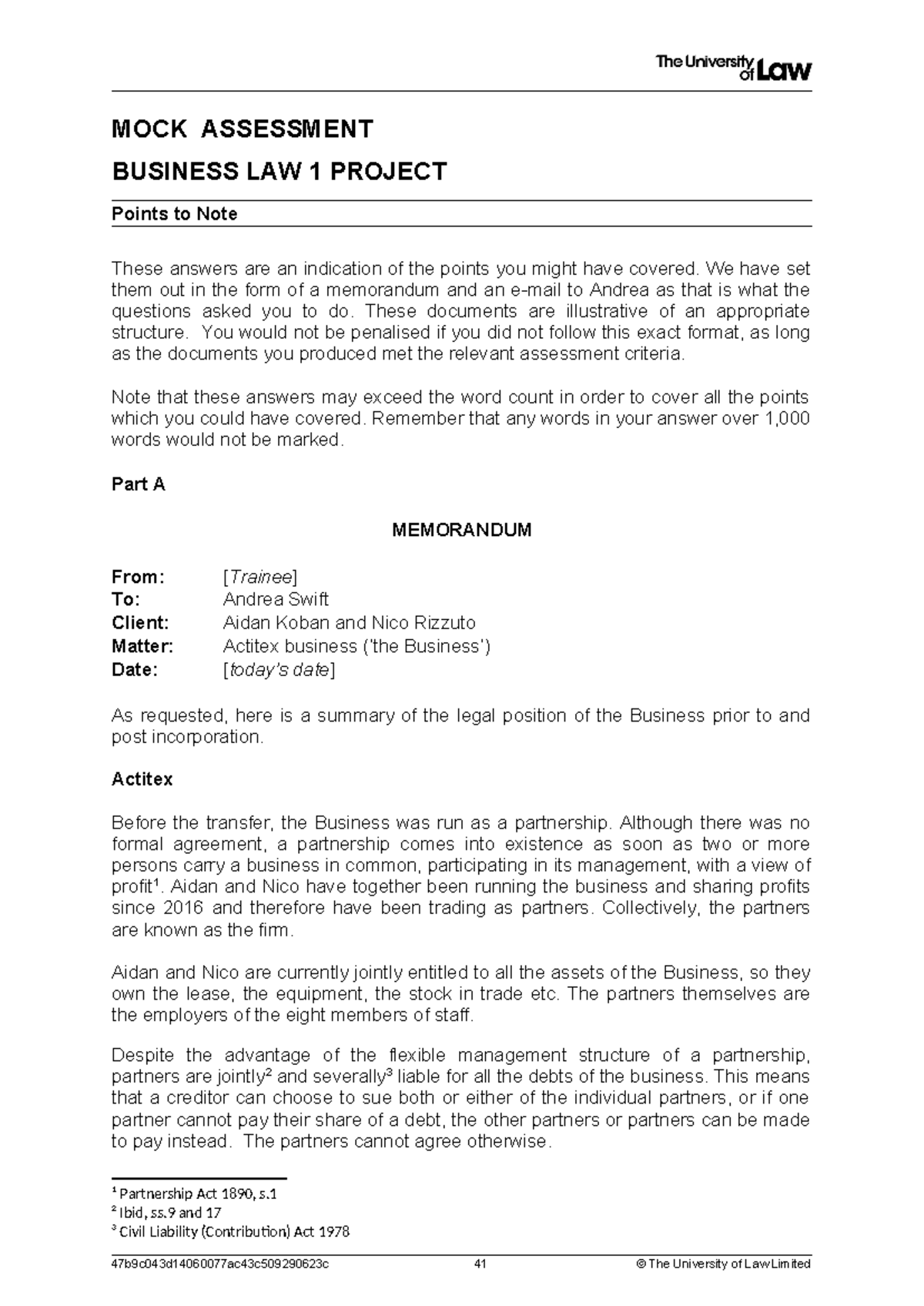 Business Law 1 Mock Assessment Example Answers and Guidance - Studocu