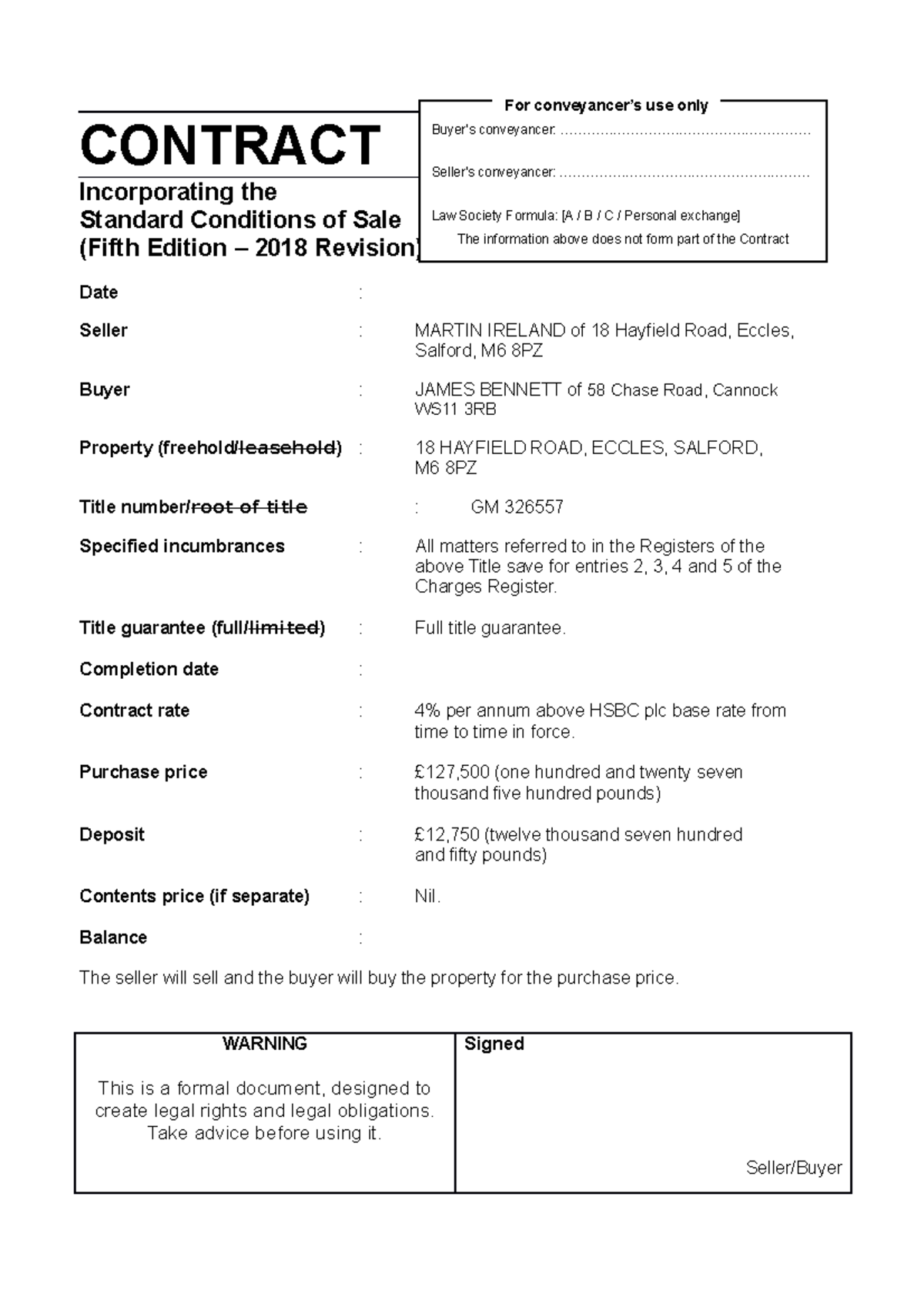 Sale Contract - Final Version with Standard Conditions (2018) - Studocu