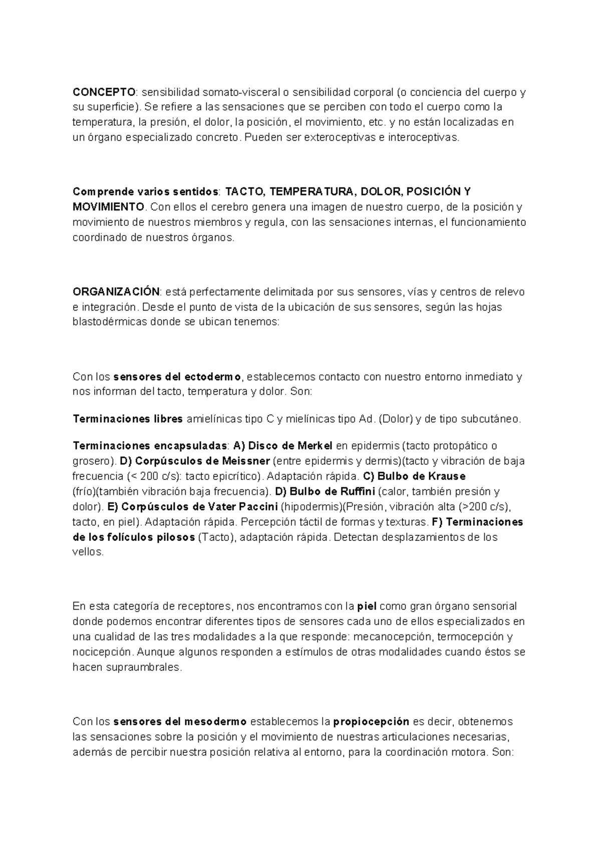 Somestesia 1 - CONCEPTO : sensibilidad somato-visceral o sensibilidad ...