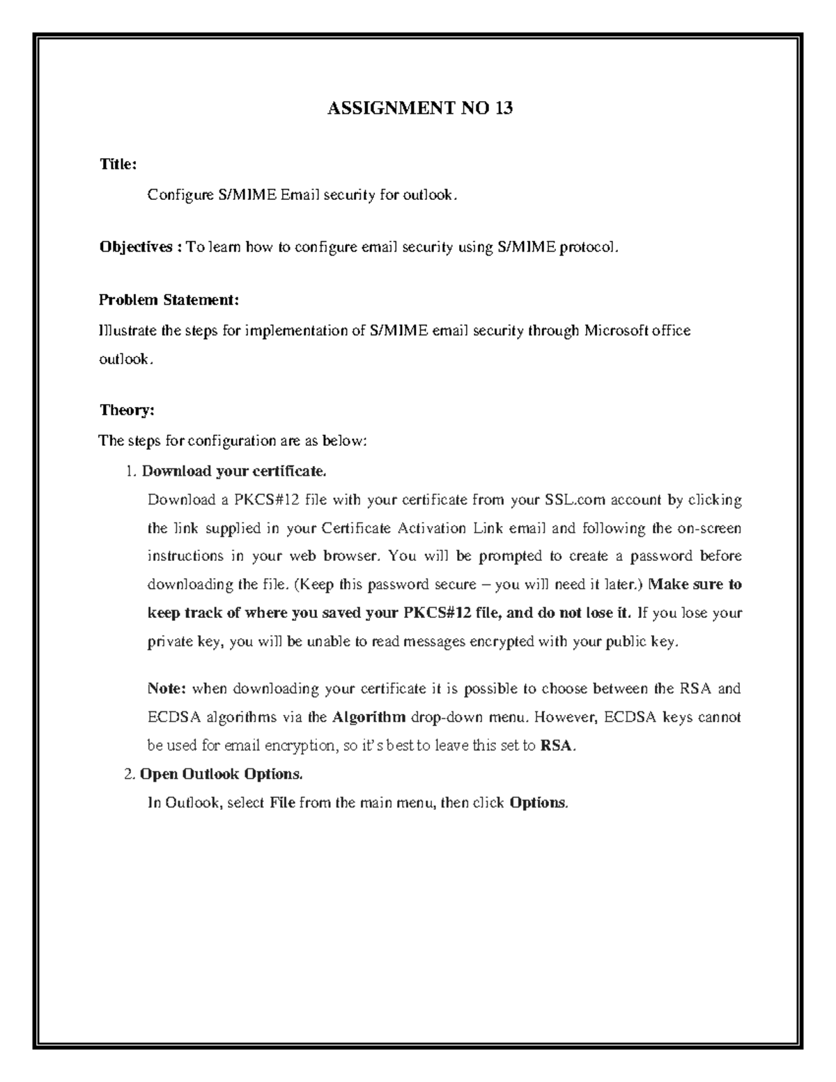 Exp 13: Configuring S/MIME Email Security in Outlook - Studocu