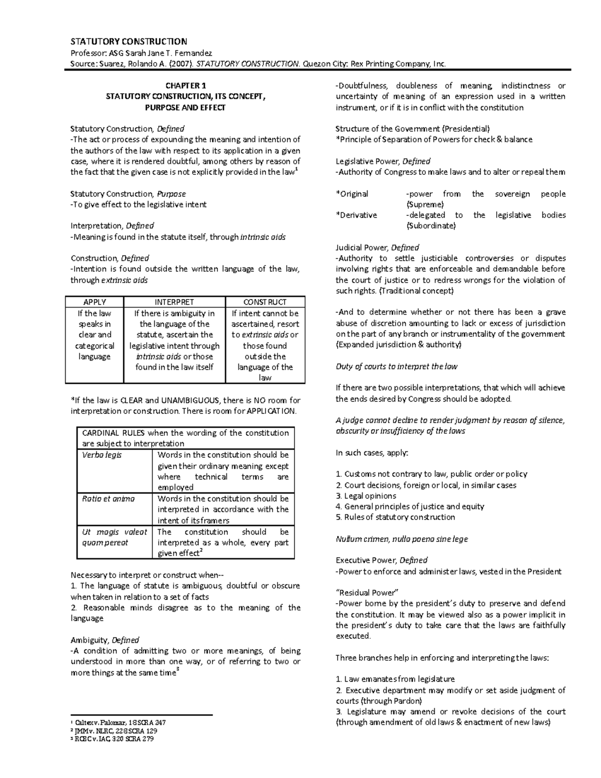STAT 101 - Lecture Notes on Statutory Construction Concepts - Studocu