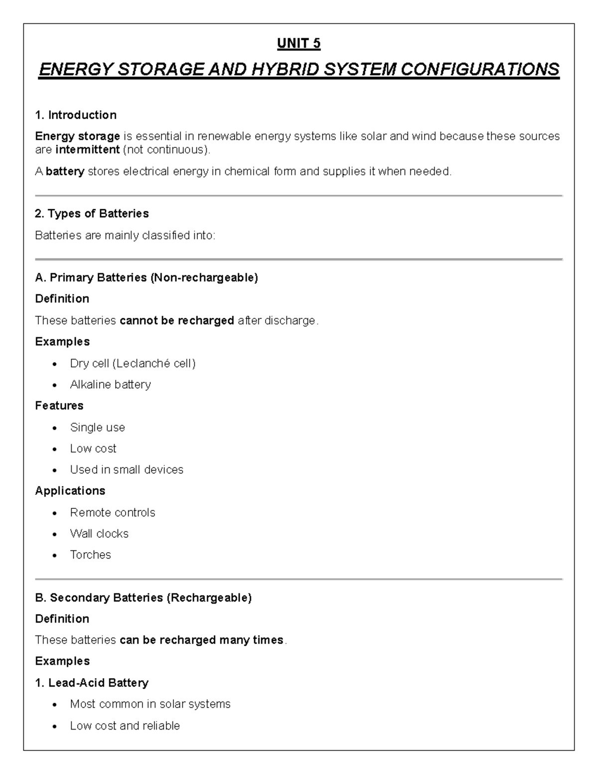 UNIT 5 - Energy Storage & Hybrid Systems Overview Notes - Studocu