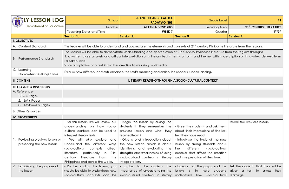 21ST CENTURY LITERATURE Q1 WEEK 7: Understanding Contexts in Literary ...