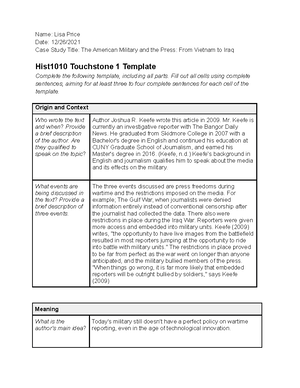 US History I Touchstone 4: Analyzing Primary Sources Template Guide ...