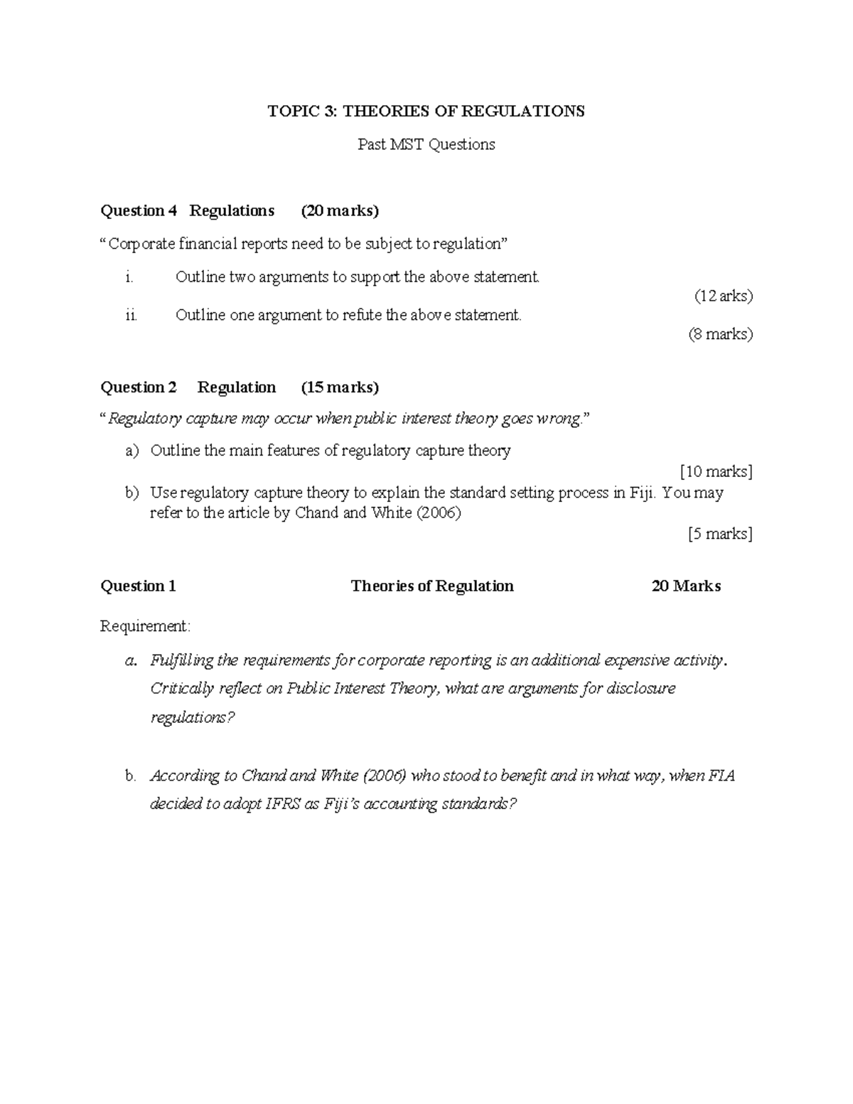 MST Questions on Theories of Regulation - Week 4 Analysis - Studocu