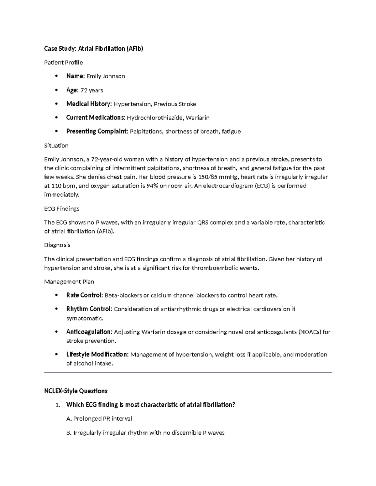 Case Study: Atrial Fibrillation (AFib) Patient Profile Analysis - Studocu