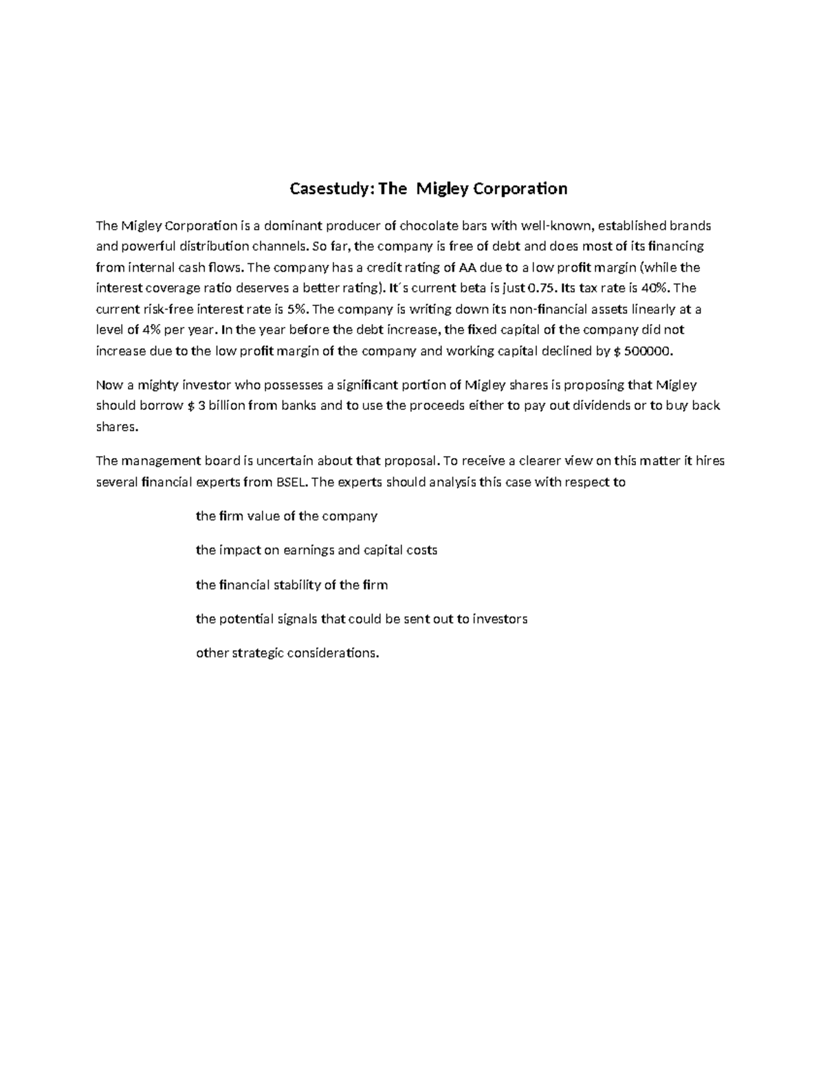 BSEL Case Study: Migley Corporation Profitability Analysis - Studocu
