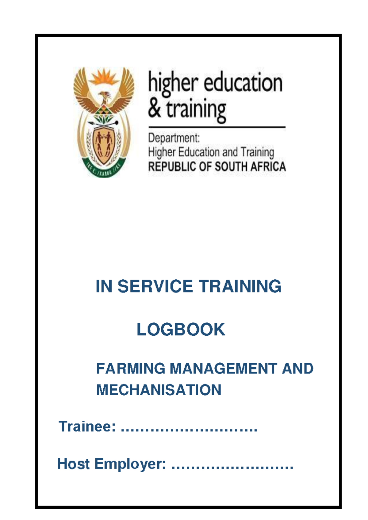 Logbook for Farming Management and Mechanisation N6 Training 2025 - Studocu