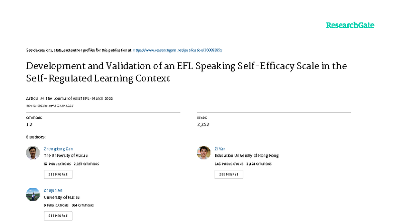 EFL 2022: Development and Validation of the Speaking Self-Efficacy ...
