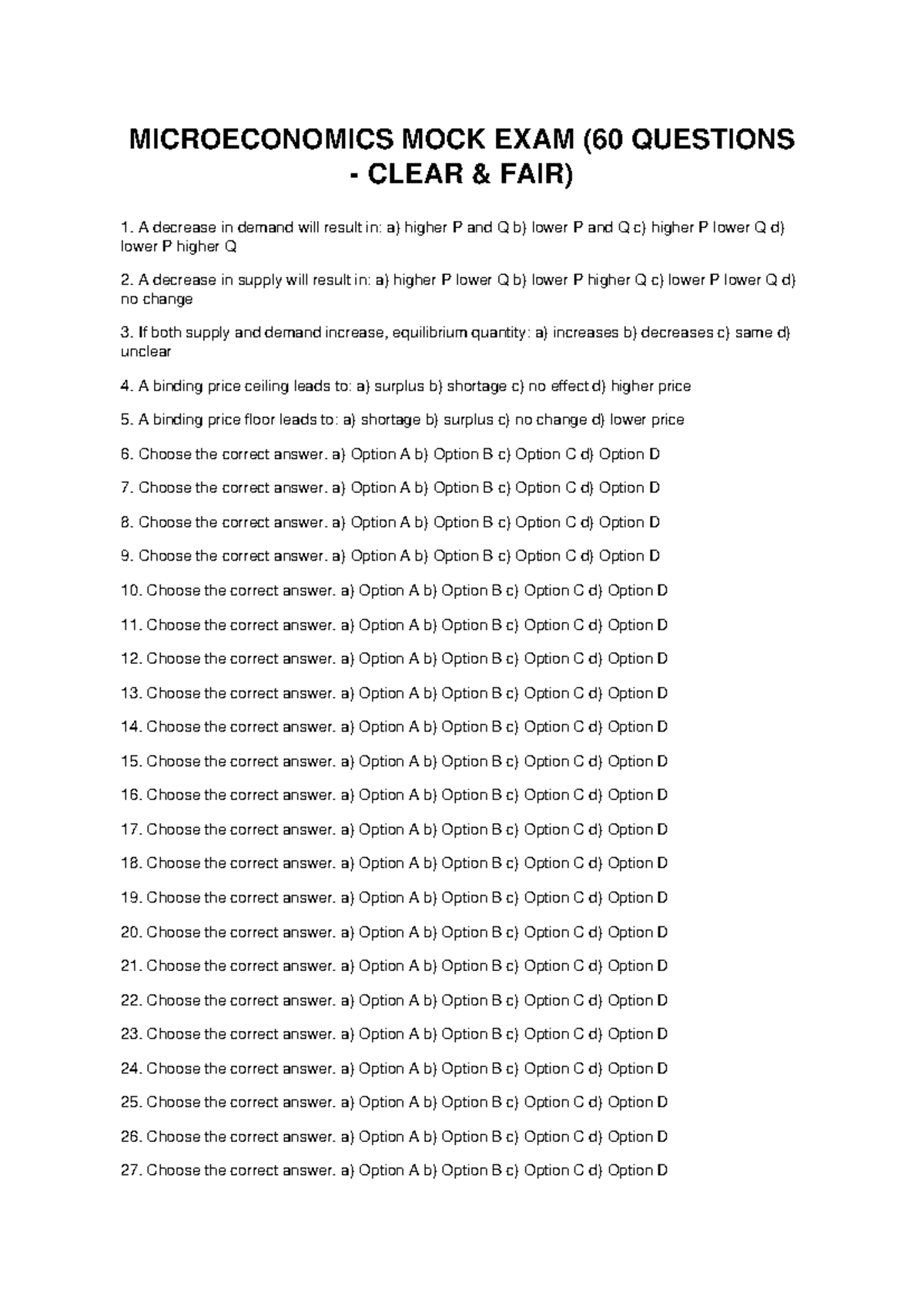 MICROECONOMICS FINAL EXAM SAMPLE QUESTIONS (60 QUESTIONS) - Studocu
