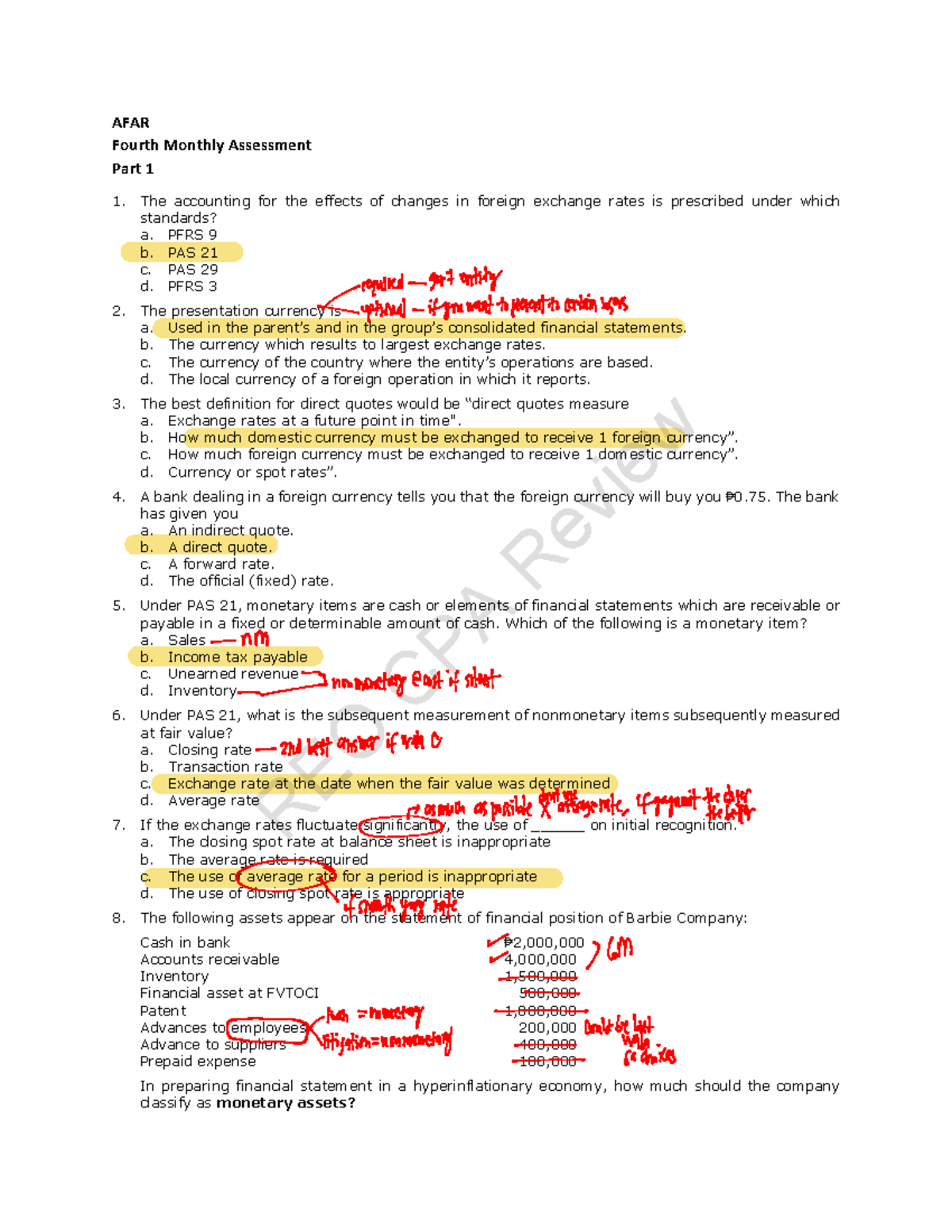 AFAR Fourth Monthly Assessment Annotated: Key Concepts and Questions ...