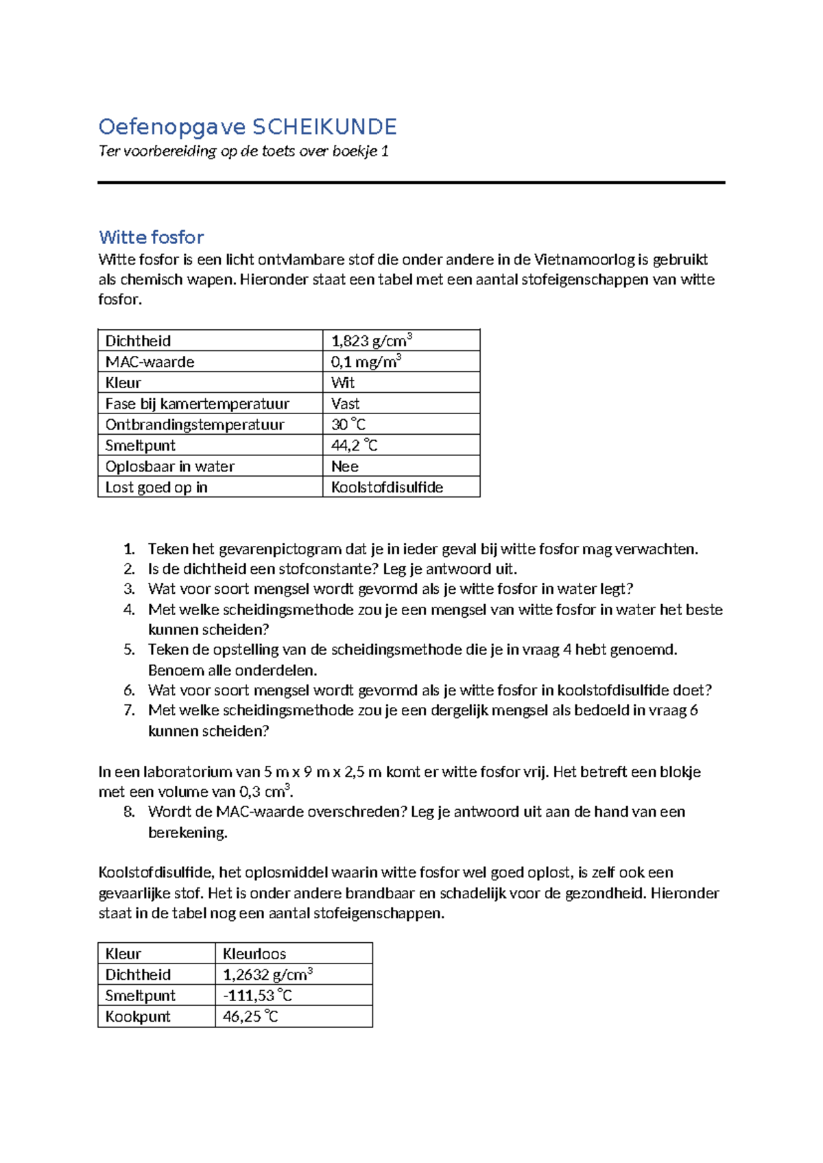 Samenvatting Scheikunde Toets Boekje 1: Witte Fosfor en ...