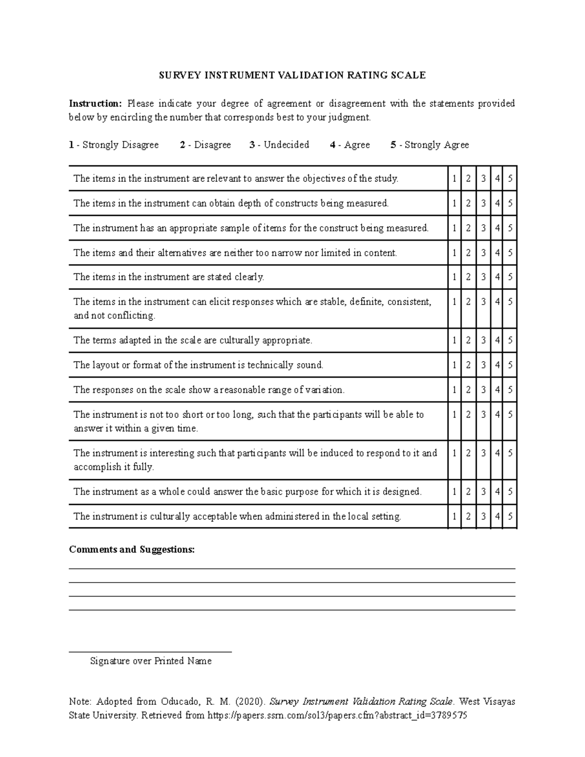 SURVEY INSTRUMENT VALIDATION RATING SCALE: Evaluation Tool - Studocu
