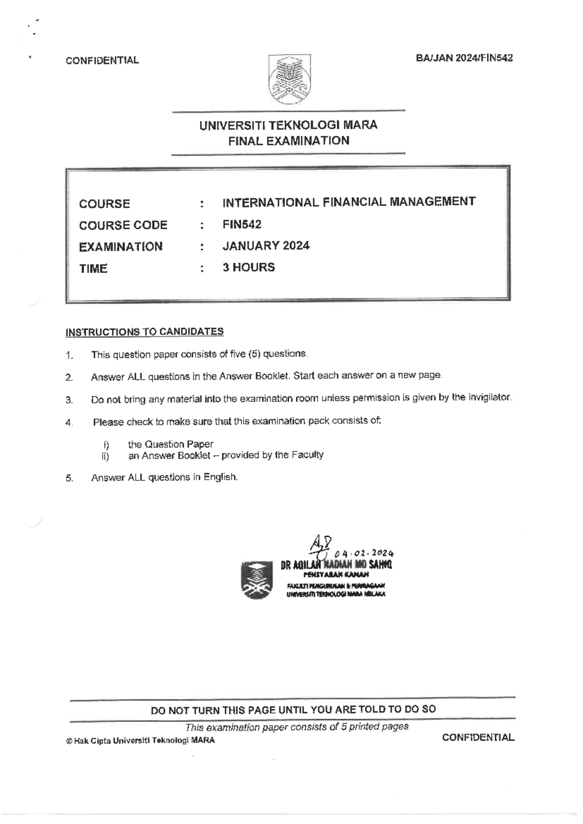 FIN542 - International Financial Management Final Exam Questions - Jan ...