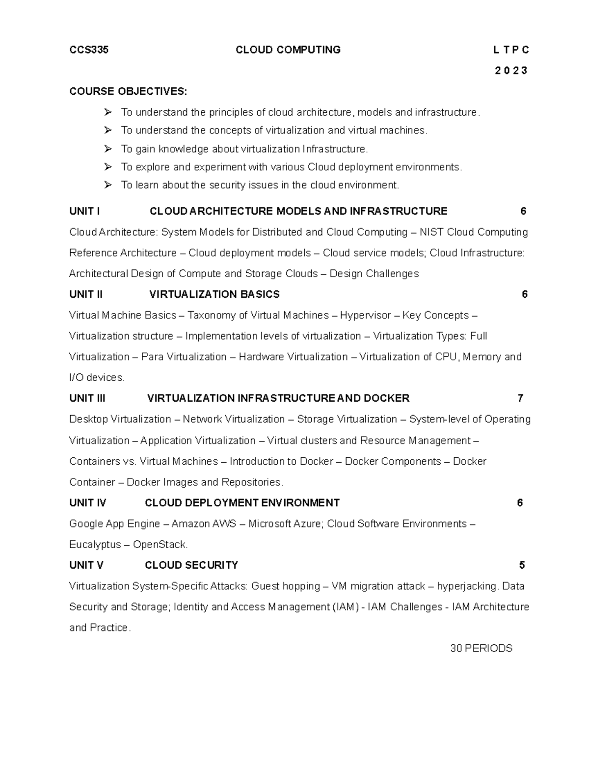 Cloud Computing- Syllabus - CCS335 CLOUD COMPUTING L T P C 2 0 2 3 ...