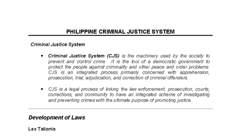5 Pillars of the Philippine Criminal Justice System - CLJ 1 - Studocu