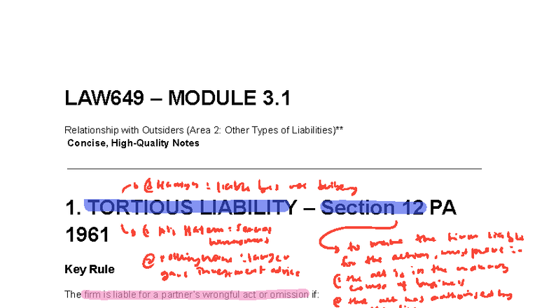 LAW649 MODULE 3 Partnership Liability: Tortious & Criminal Insights ...