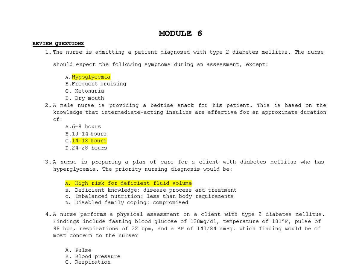 Endocrine Module 6 Review Questions for Nursing Exam - Studocu