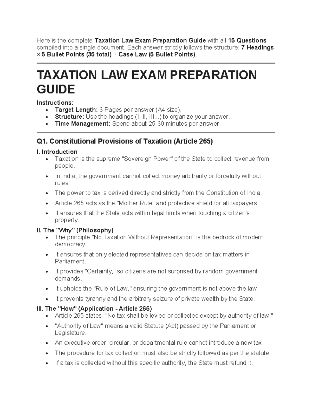 TAXATION LAW - Comprehensive Exam Prep Guide with 15 Key Questions ...