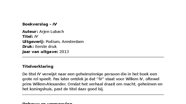 Boekverslag IV: Analyse van Arjen Lubach's Thriller over Macht en ...