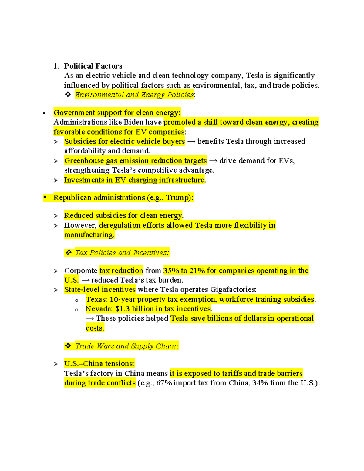 Tesla Inc - PESTLE Analysis: Political & Economic Factors - Studocu