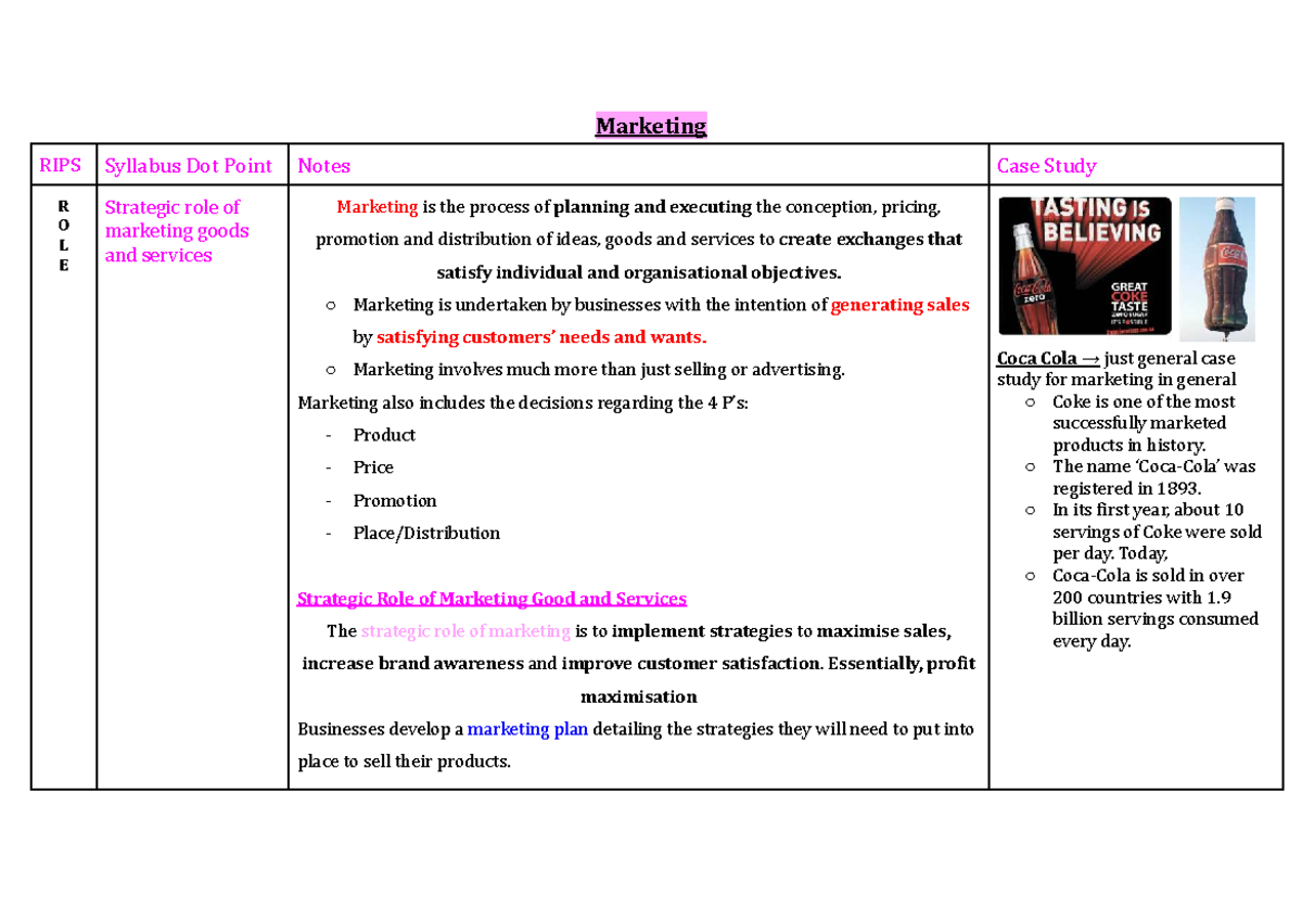 Year 12 Business Studies Marketing Case Study Notes - Studocu