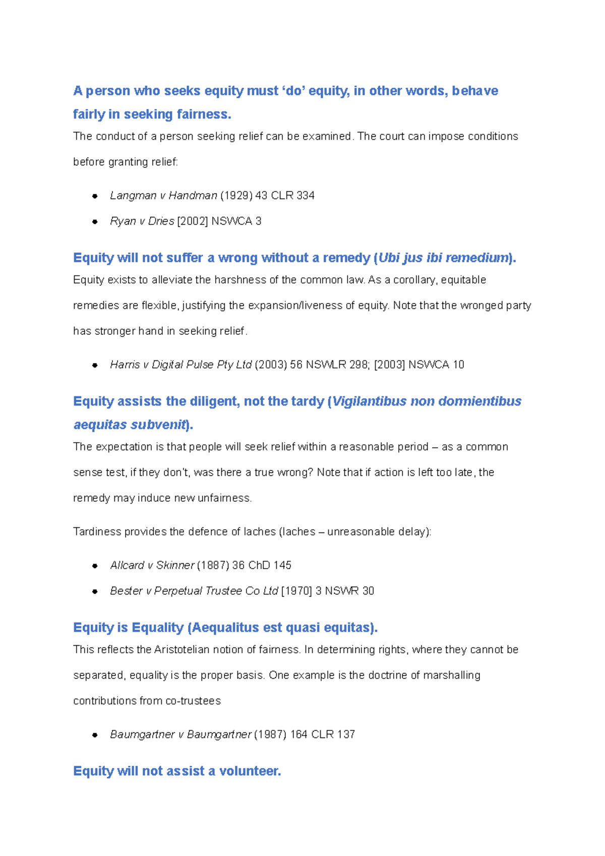 Equity Maxims: Principles & Case Law Overview for Law 101 - Studocu