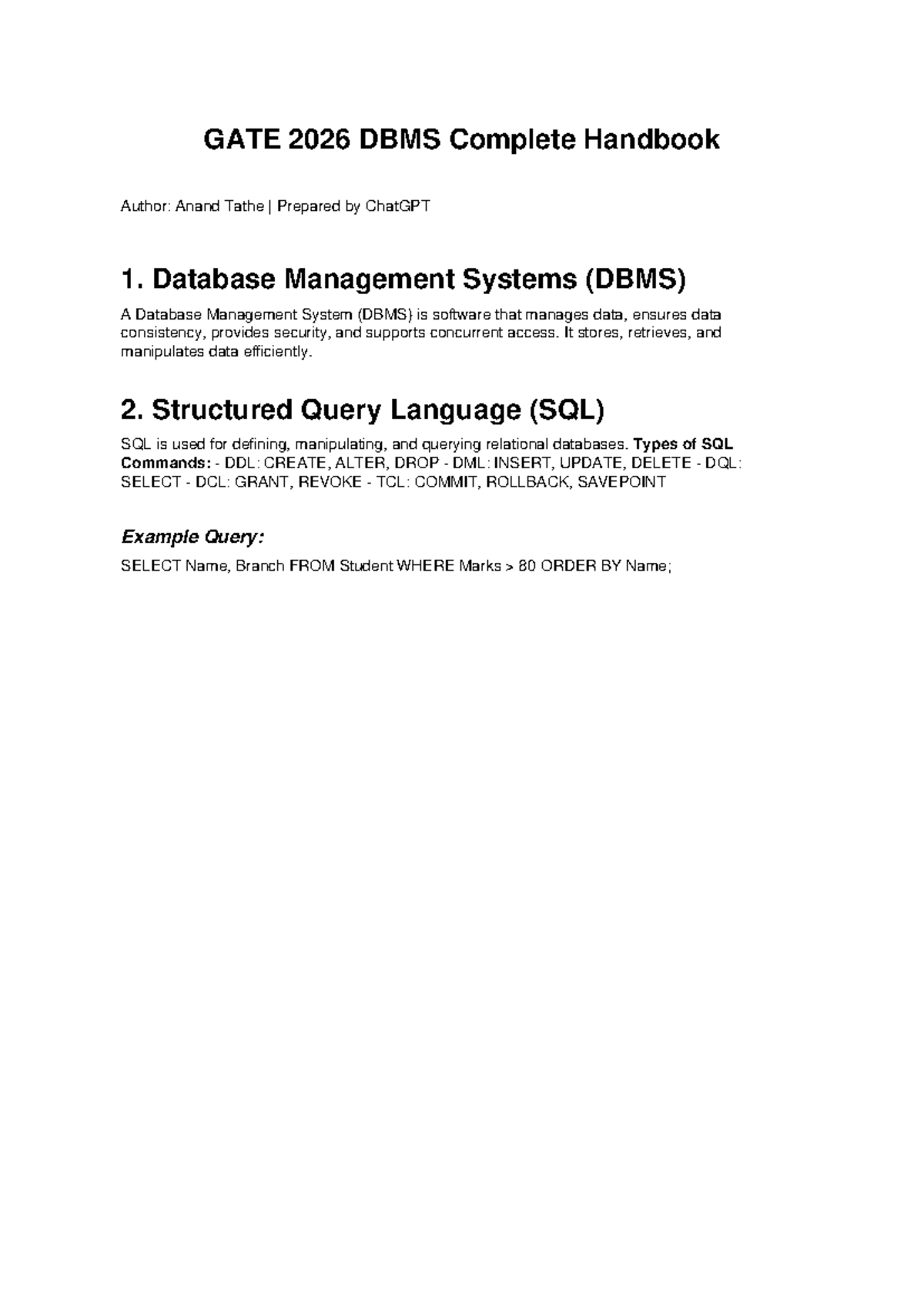 GATE 2026 DBMS Complete Study Guide and Question Bank - Studocu
