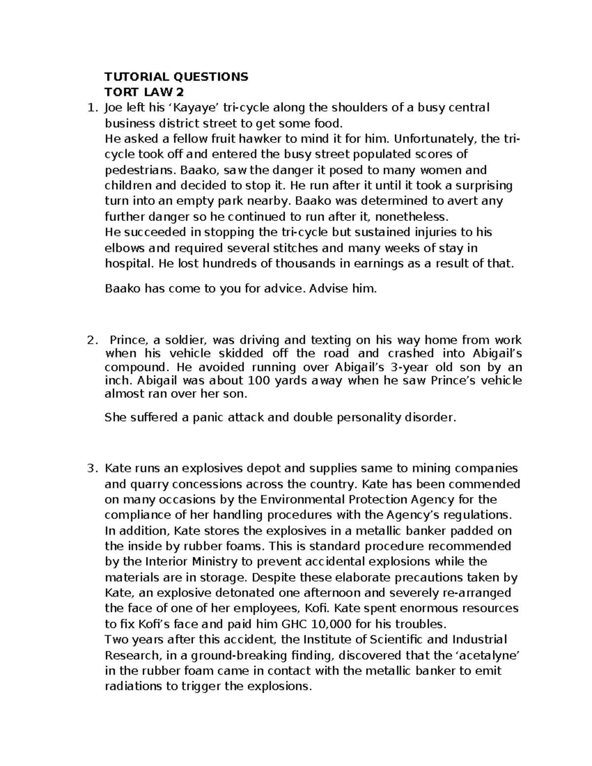TORT LAW 2: Tutorial Questions and Case Analyses - Studocu