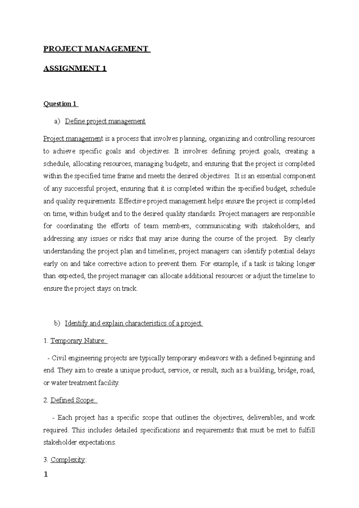 Project Management Assignment 1: Key Concepts & Areas of Expertise ...