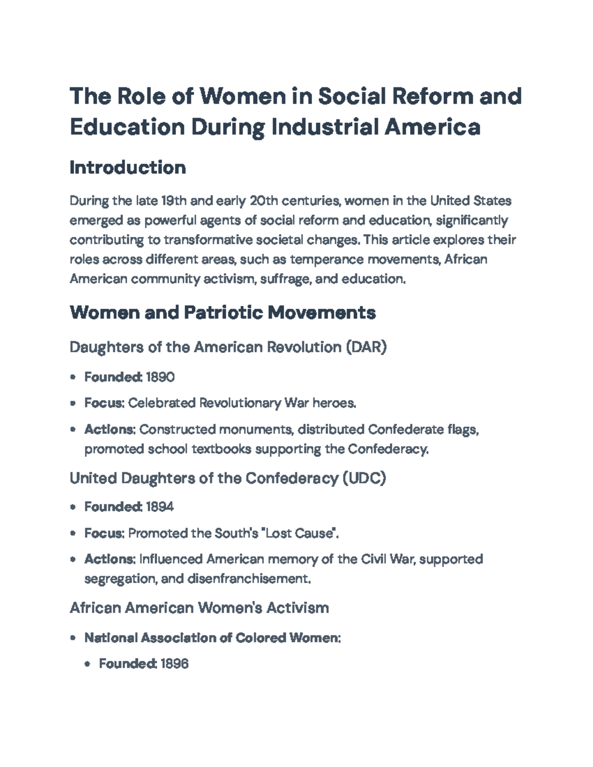 Women in Social Reform & Education: Historical Insights (HIST 101 ...