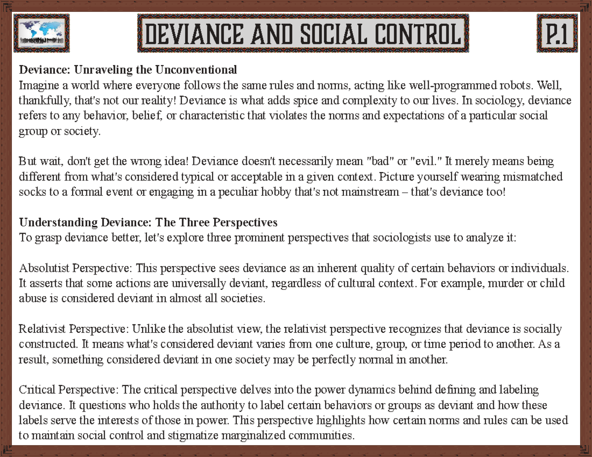 Sociology 101: Understanding Deviance and Social Control Reading - Studocu